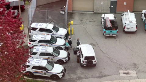 Top shot of police car line up parking o... | Stock Video | Pond5