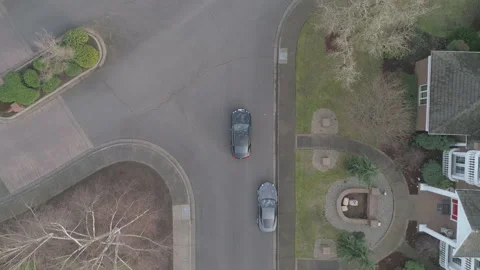 Top view aerial of black car driving thr... | Stock Video | Pond5