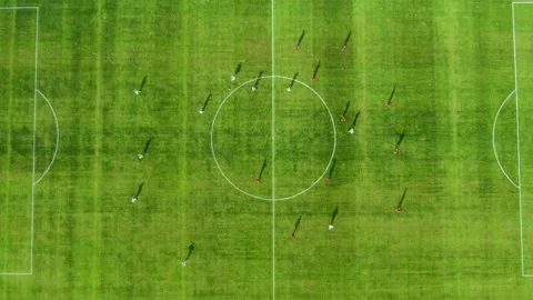 Top view Aerial flight over the football... | Stock Video | Pond5
