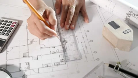 Top view of architect drawing with ruler... | Stock Video | Pond5