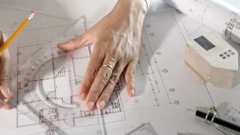 Top view of architect drawing with ruler... | Stock Video | Pond5