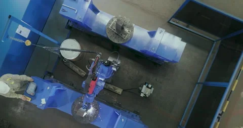 Top View Of Blue Robotic Welding Machine... | Stock Video | Pond5