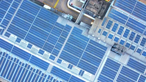Top view of a blue solar power station o... | Stock Video | Pond5