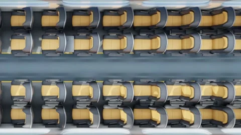 Top view of the bullet train aisle. Rows... | Stock Video | Pond5