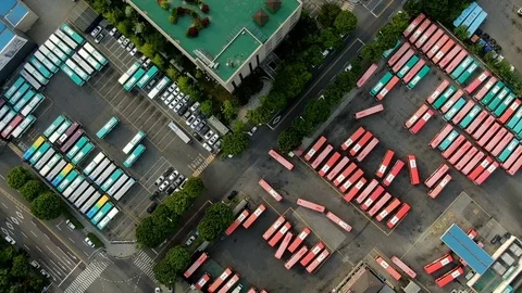 A top view of the bus garage, time-lapse | Stock Video | Pond5