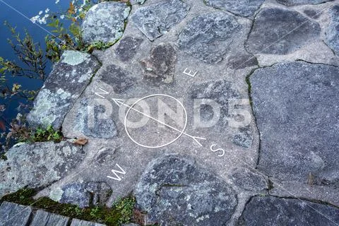 Top view of cardinal points illustrated on the stone texture ...