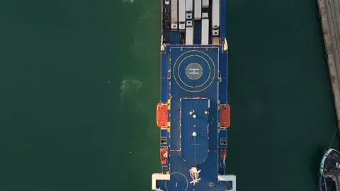 Top View of Cargo Ship Ferry at Sea Load... | Stock Video | Pond5
