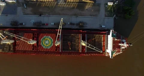 Top View Of Cargo Ship With Helipad And ... | Stock Video | Pond5