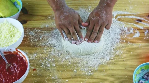 top view on chef by hands make pizza dou... | Stock Video | Pond5