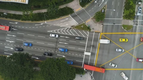 Top view of a city intersection with a b... | Stock Video | Pond5