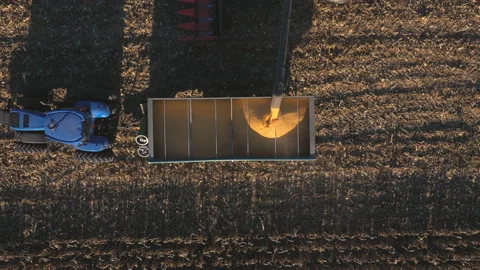 Top view of combine loading off ripe cor... | Stock Video | Pond5