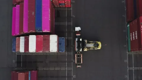 Top View Of A Container Forklift Working... | Stock Video | Pond5
