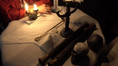 Top view on cryptic objects on table and... | Stock Video | Pond5