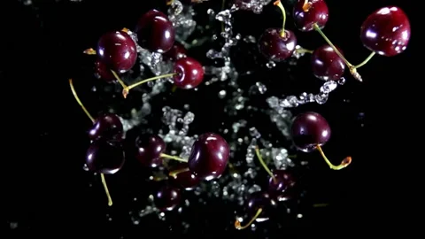Top view of the dark red cherries bounci... | Stock Video | Pond5