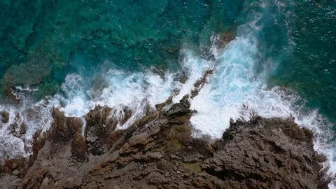 Top view of a deserted coast. Rocky shor... | Stock Video | Pond5
