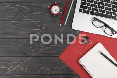 Top view desk concept. High resolution photo Stock Image #284493206