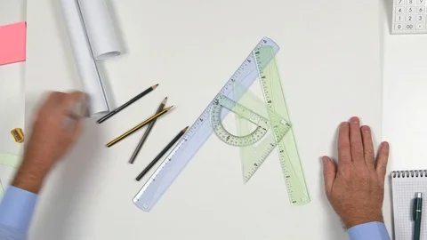 Top View with Draftsman Preparing Drawin... | Stock Video | Pond5