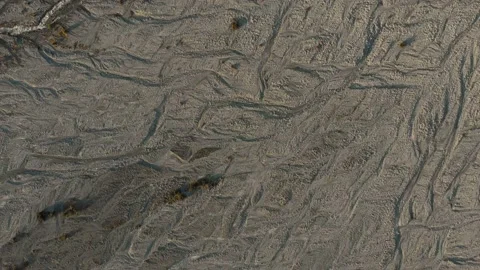 Top view drone aerial of alpine river be... | Stock Video | Pond5