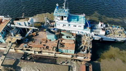 Top view of an equipped barge processing... | Stock Video | Pond5