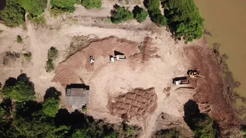 top view of Excavator Digging Up Ground ... | Stock Video | Pond5