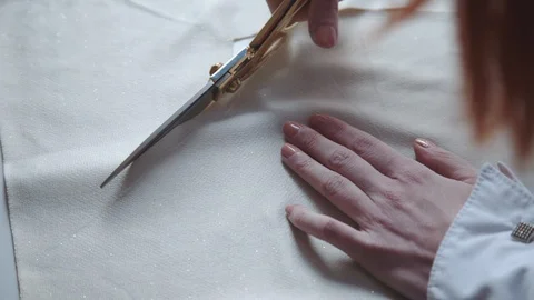 Top view of female hand cutting a textil... | Stock Video | Pond5