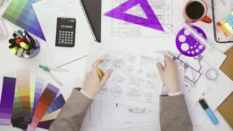 Top view female hands draw drawings and ... | Stock Video | Pond5