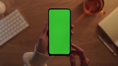 Top view of female hands tapping on gree... | Stock Video | Pond5