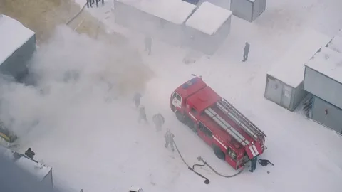Top view fire brigade work, fire extingu... | Stock Video | Pond5