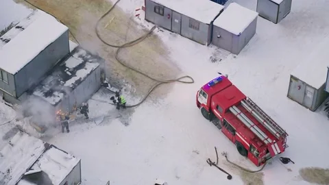 Top view fire brigade work, fire extingu... | Stock Video | Pond5