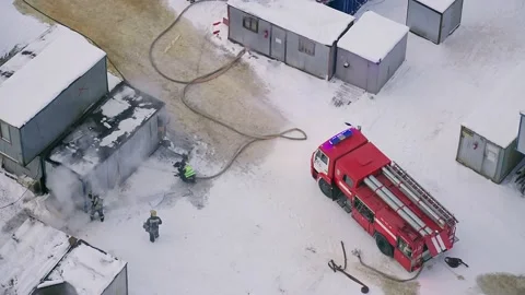 Top view fire brigade work, fire extingu... | Stock Video | Pond5