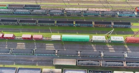 Top view of freight trains at a railway ... | Stock Video | Pond5