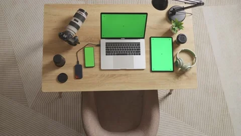 Top View Of Green Screen Laptop, Smartph... | Stock Video | Pond5
