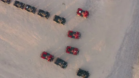 Top view group of an empty quad bikes on... | Stock Video | Pond5