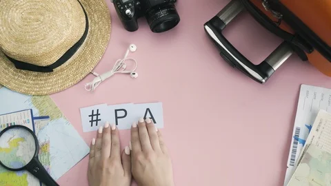 Top view hands laying on pink desk word ... | Stock Video | Pond5