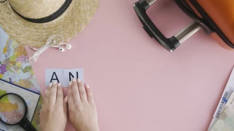 Top view hands laying on pink desk word ... | Stock Video | Pond5