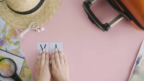 Top view hands laying on pink desk word ... | Stock Video | Pond5