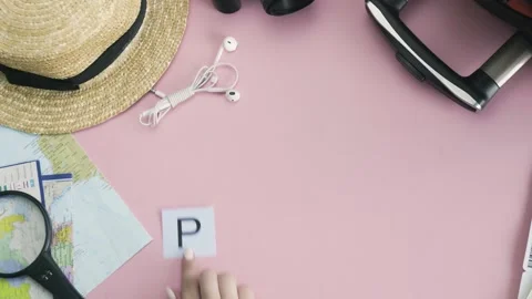 Top view hands laying on pink desk word ... | Stock Video | Pond5