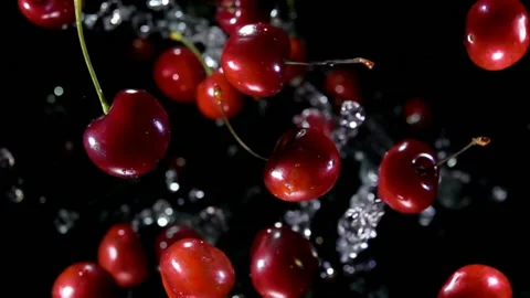 Top view of the juicy red cherries bounc... | Stock Video | Pond5