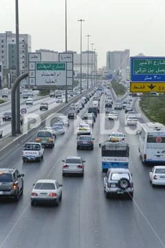 Top View of King Fahad Road with Cars Heading Downtown Riyadh, Saudi ...