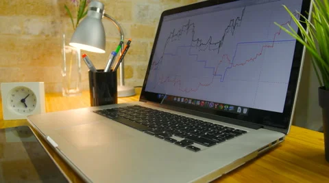 Top view of laptop with diagram | Stock Video | Pond5