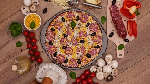Top view of making a pizza - stop motion... | Stock Video | Pond5