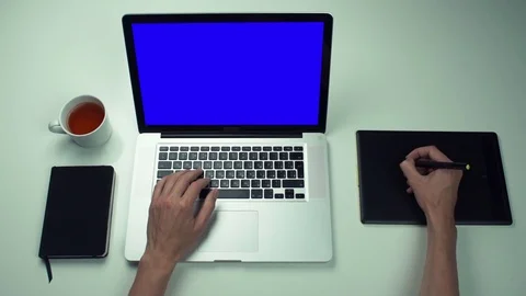 Top view male hands using graphic tab an... | Stock Video | Pond5