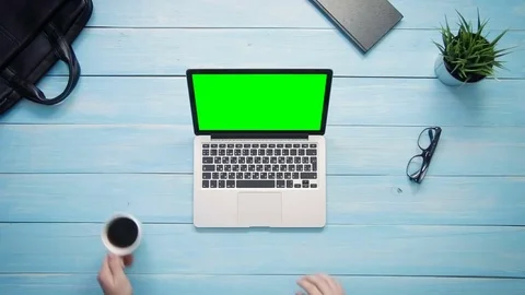 Top view male hands working on laptop co... | Stock Video | Pond5