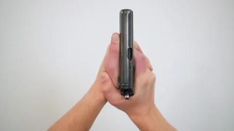 Top view male sniper hands holding black... | Stock Video | Pond5