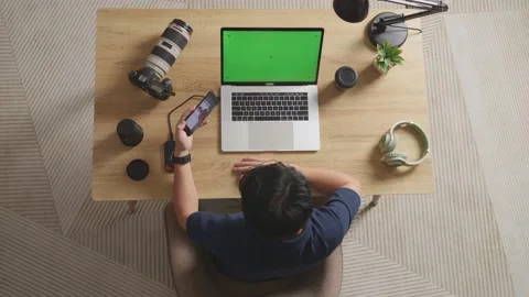 Top View Of A Male Video Editor Waving H... | Stock Video | Pond5