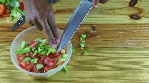 top view on man hands by knife put green... | Stock Video | Pond5