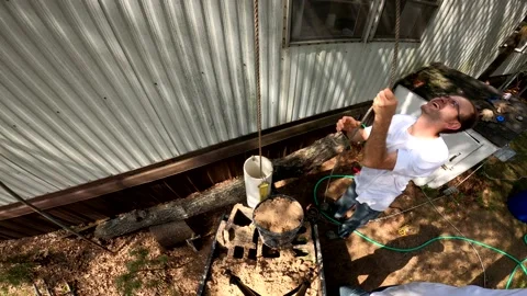 Top view of man pulling and drooping rop... | Stock Video | Pond5