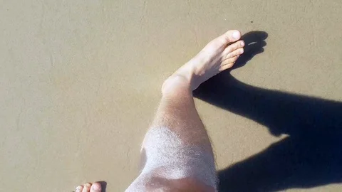 Top View Of Man's Feet Walking On Sandy ... | Stock Video | Pond5