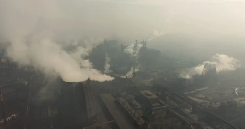 Top view of the metallurgical plant. Smo... | Stock Video | Pond5