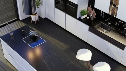 Top View Of Modern Kitchen With White Ca... | Stock Video | Pond5